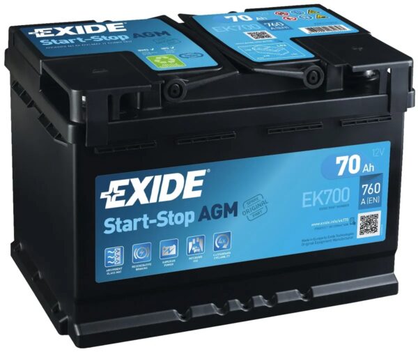 Exide EK700 Start-Stop AGM 12V 70Ah 760A - bomcars.com